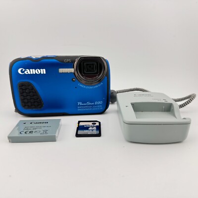 Canon PowerShot D30 Waterproof Compact Digital Camera Blue + 16GB SD ...
