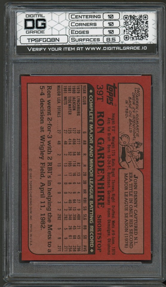 1982 Topps Traded RON GARDENHIRE RC #39T DG 9.5 GEM MINT w/ 10/10/10/8 ...