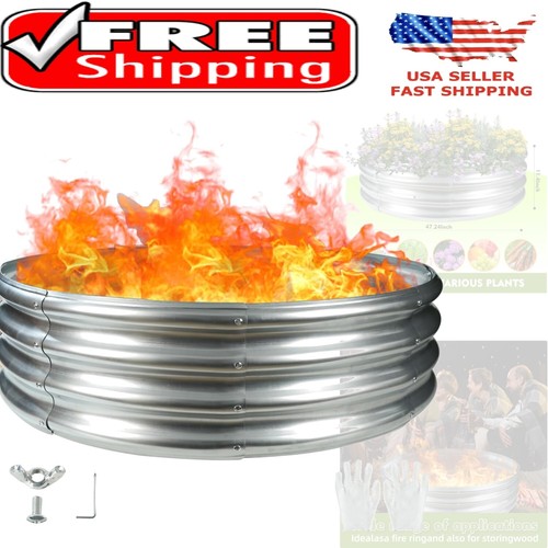 4FT Galvanized Steel Fire Pit Ring, Heavy Duty Fire Ring for Backyard ...