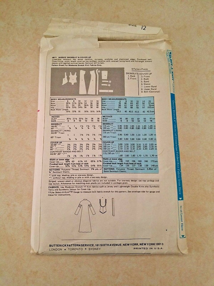 Vintage Butterick 4877 One Piece Swimsuit and Cover Up 1970s Sz 12 | eBay