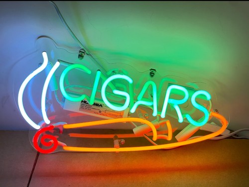 Cigars Cigar Cigarettes Smoke Shop Open Acrylic 14" Neon Light Sign ...