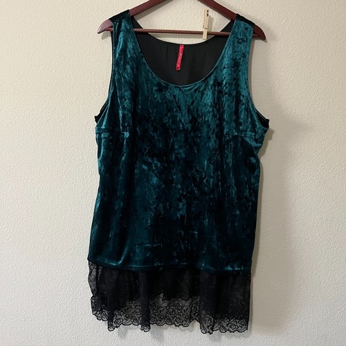 Ruby Ribbon Womens Green Crushed Velvet Whimsy Goth Lace Tank Top Size ...