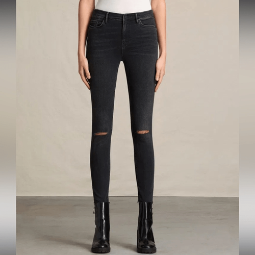 All Saints Women Sz 27 Grace Slashed Off Black Distressed Mid-Rise ...