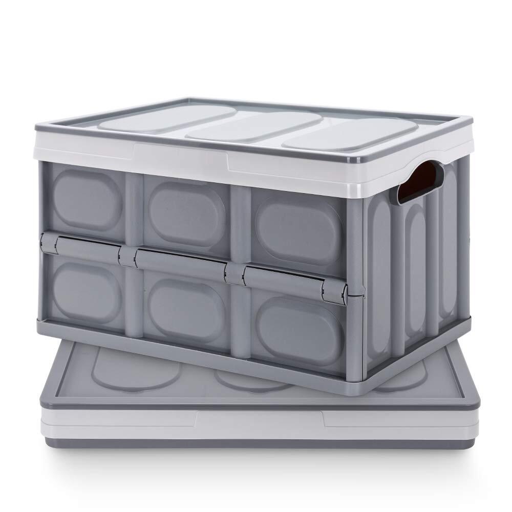50L Storage Bins with Lids Collapsible Pack of 2 Plastic Crates Storage ...