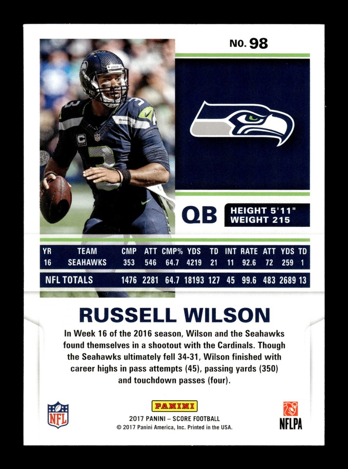 2017 Score #98 Russell Wilson Red SP Parallel Seattle Seahawks ...