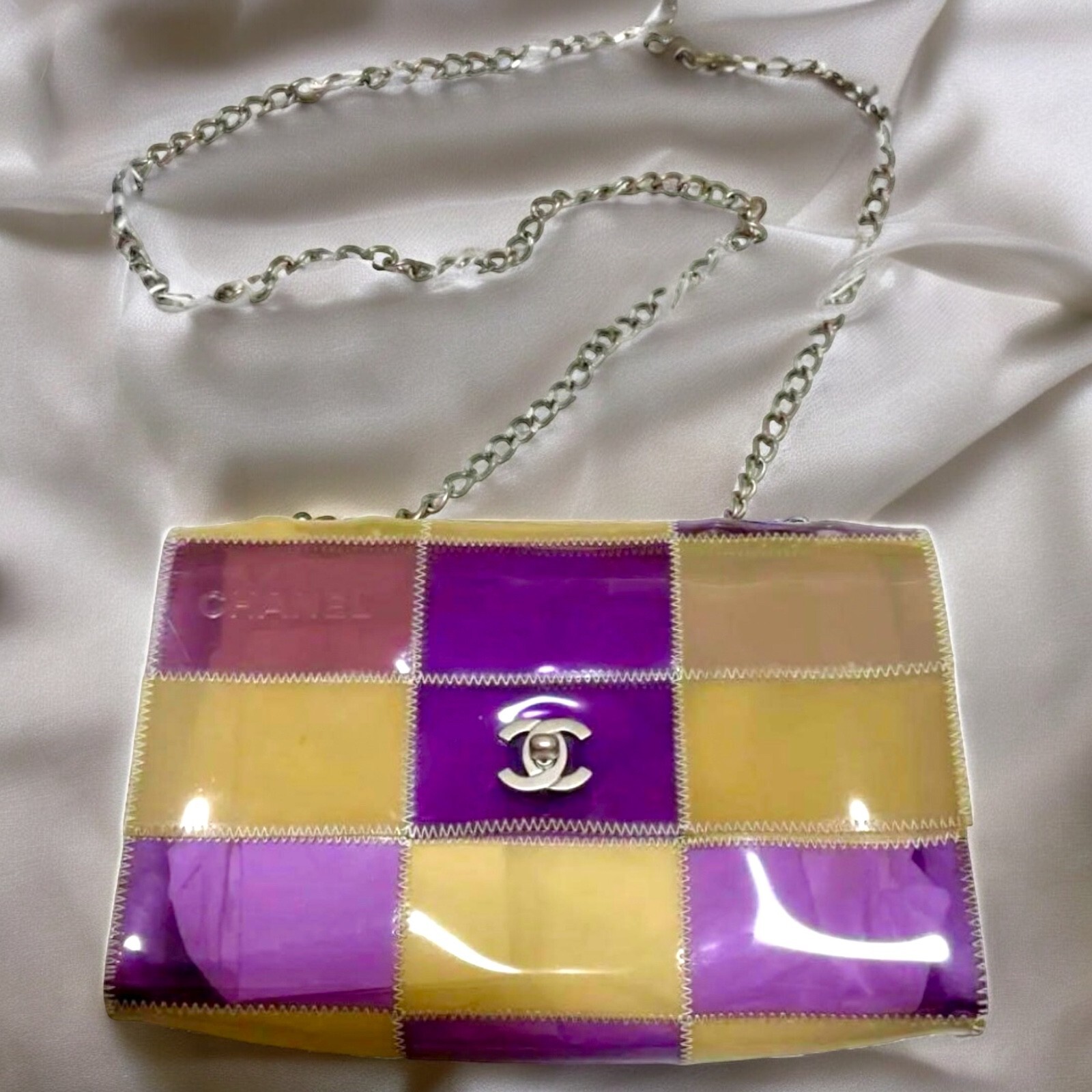 Chanel Matelasse Patchwork Flap Bag PVC Vinyl Bag Shoulder Bag Purple ...