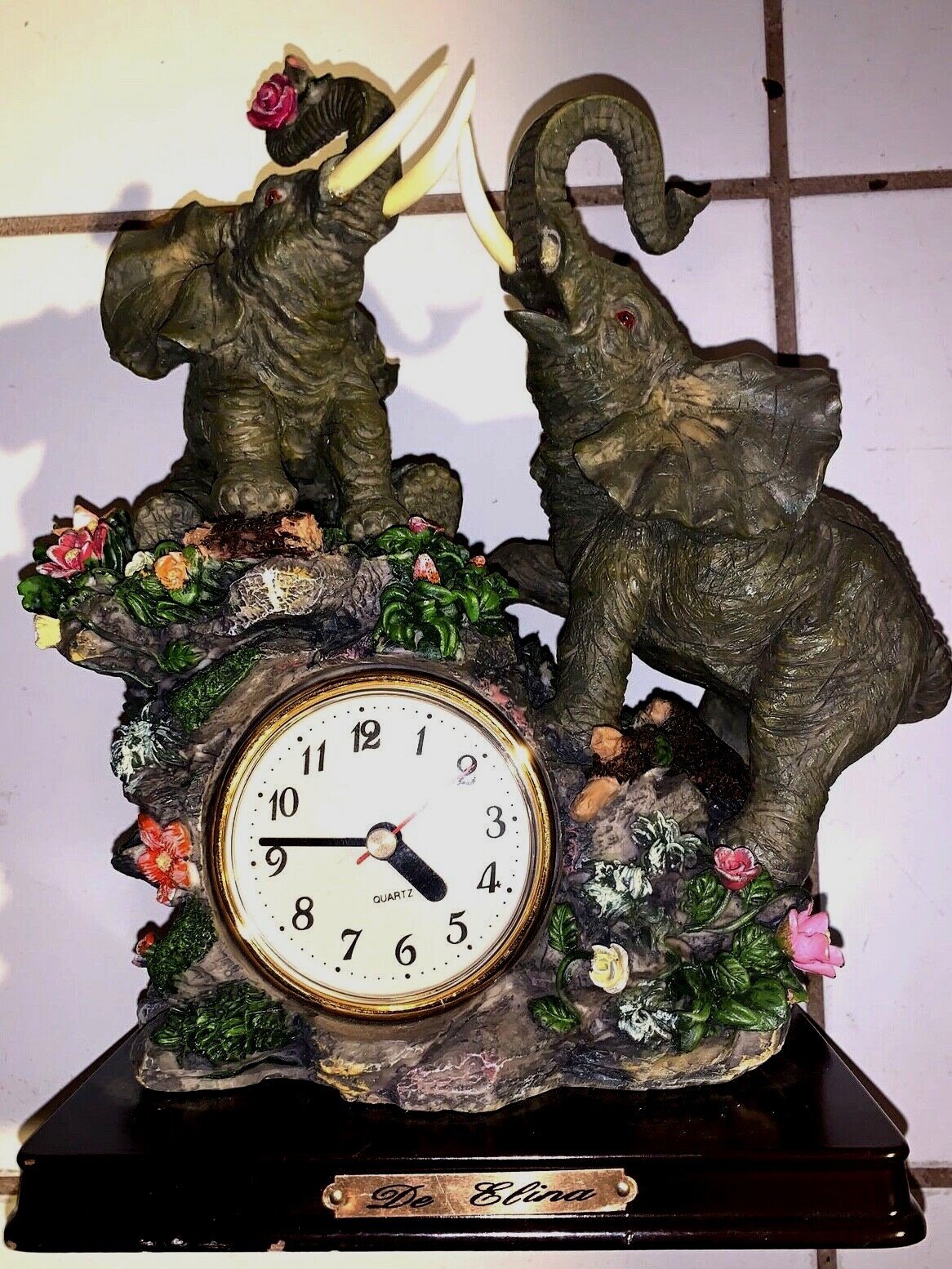 ELEPHANTS(2) CLOCK BY TURTLE KING CORP-DE ELINA COLLECTION-WORKING ...