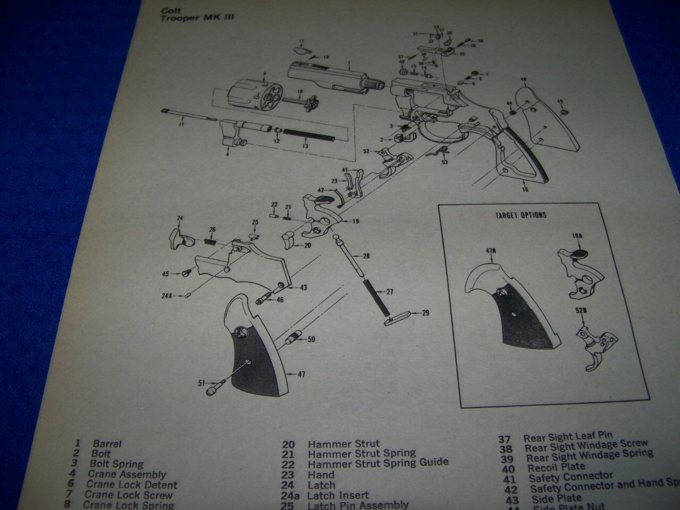 COLT SINGLE ACTION ARMY REV./TROOPER MK III REV...LEGEND/EXPLODED VIEW ...