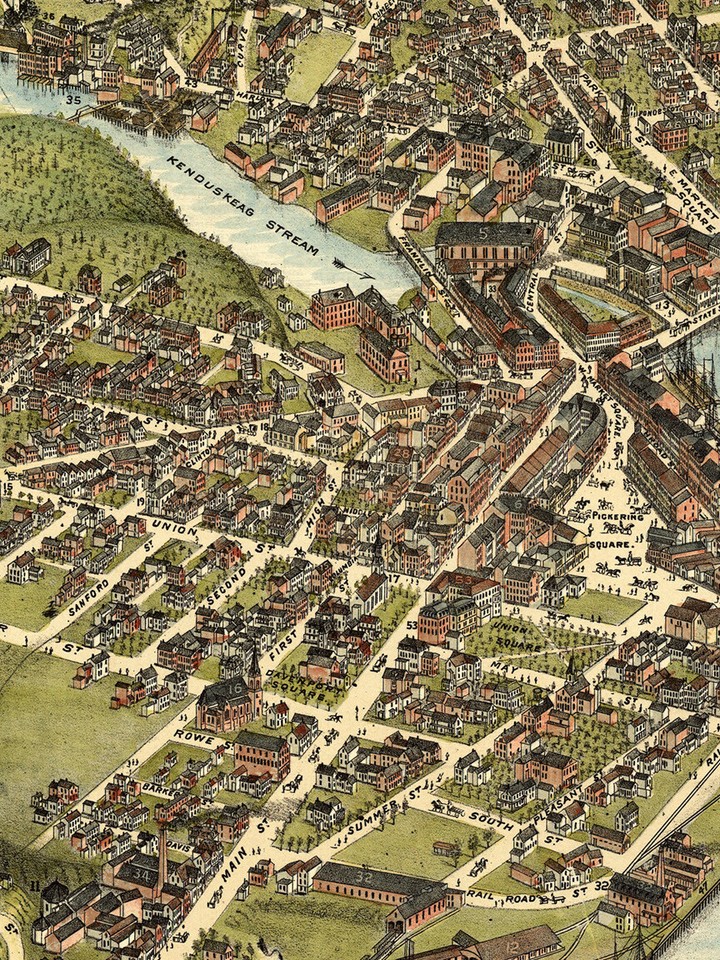 Bird's Eye View 1875 Bangor Maine Vintage Style City Map - 16x20 | eBay
