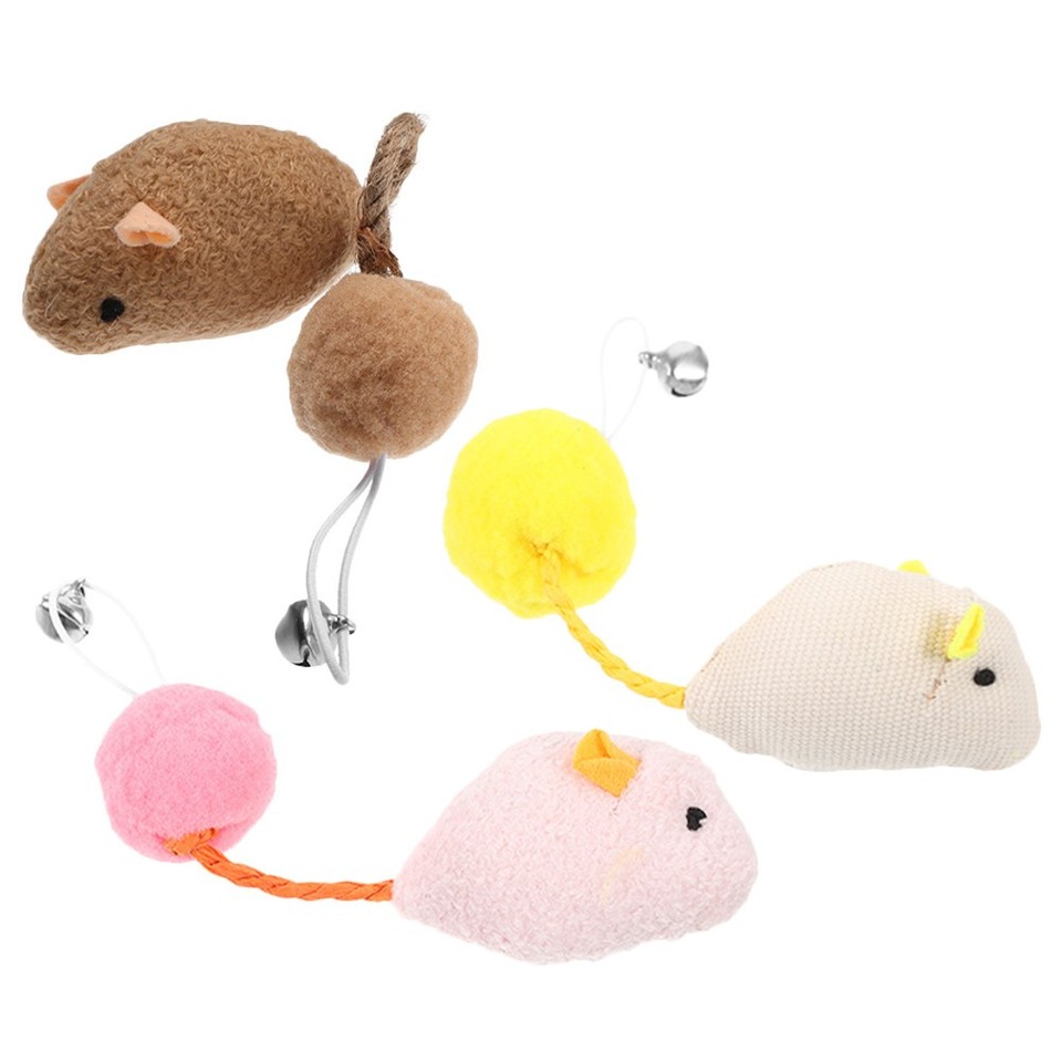 3 Pcs Fake Rat Plush Toy Cat Ball Interactive Mice Hunting with Bell ...