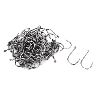100 Pieces Dark Gray Metal Barbed Eyelet End Fishhook Fishing Hooks 7 ...