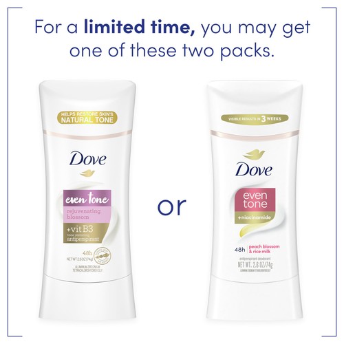 Dove Even Tone Antiperspirant Deodorant Peach Blossom 2.6 Ounce 48 Hour ...