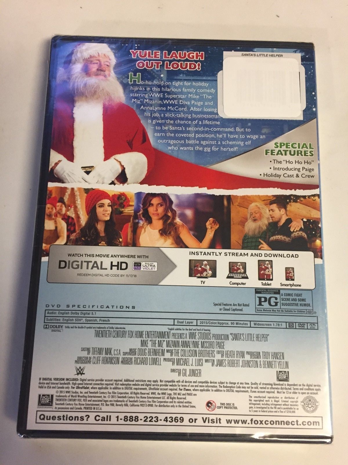 Santa's Little Helper (DVD,2015,Widescreen) WWE's The Miz & Paige,BRAND ...