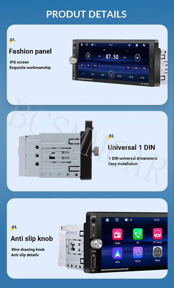 6.9in Car Stereo Radio For Apple Carplay Android Auto Player Multimedia ...