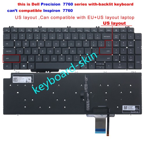 New with-Backlit no-frame US Keyboard for Dell Precision 7760 series ...