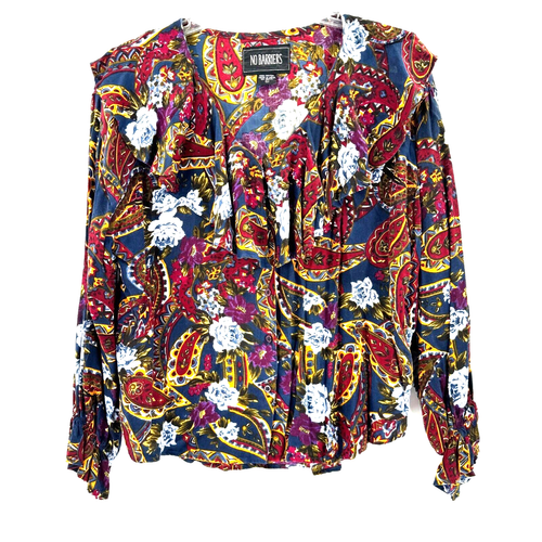 Women's Floral Romantic Ruffle Neckline Blouse 90’s Vintage Retro Size ...