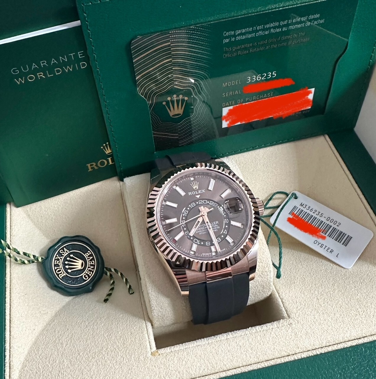 2025 Brand New Rolex Sky Dweller Watch Rose Gold Chocolate Dial Rubber ...