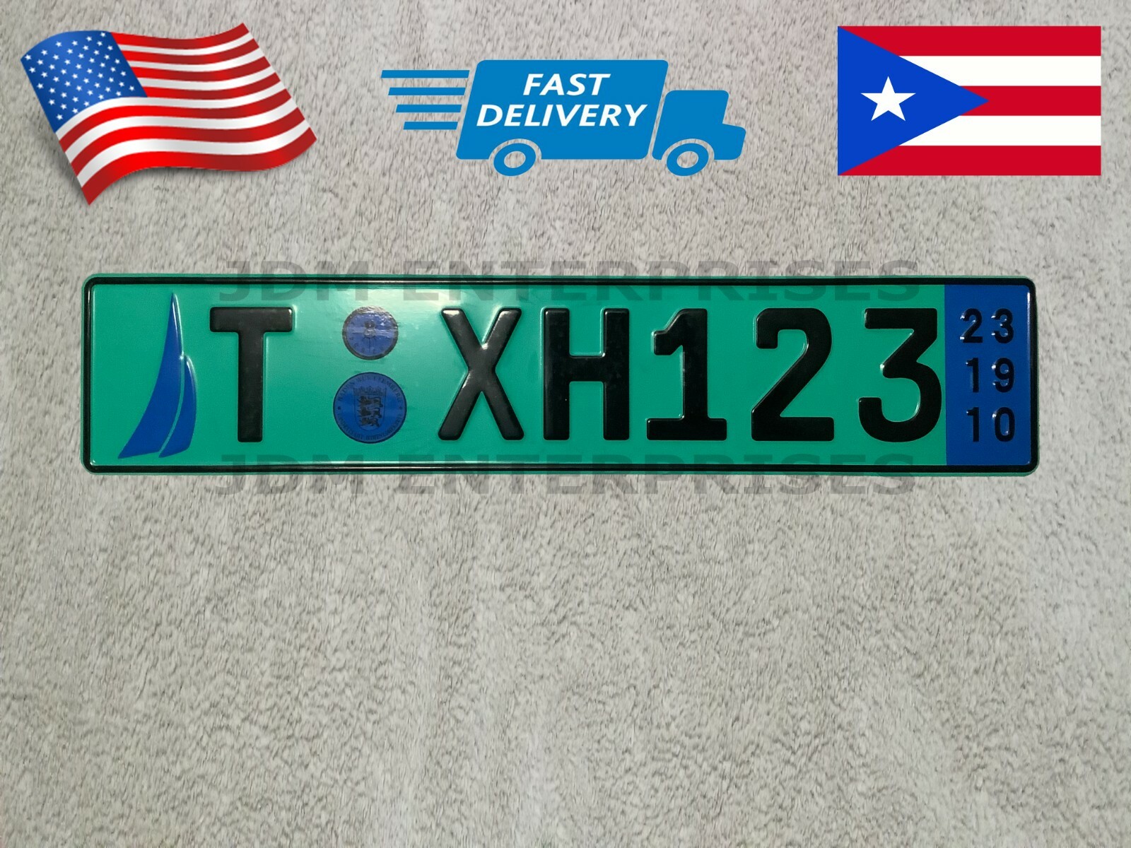 EURO License Plate Embossed Green Background with Black Numbers ...