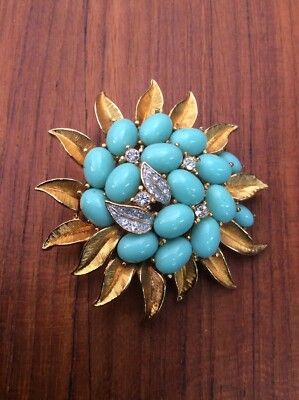 Beautiful vtg Ciro blue lucite rhinestone gold tone pin brooch | eBay