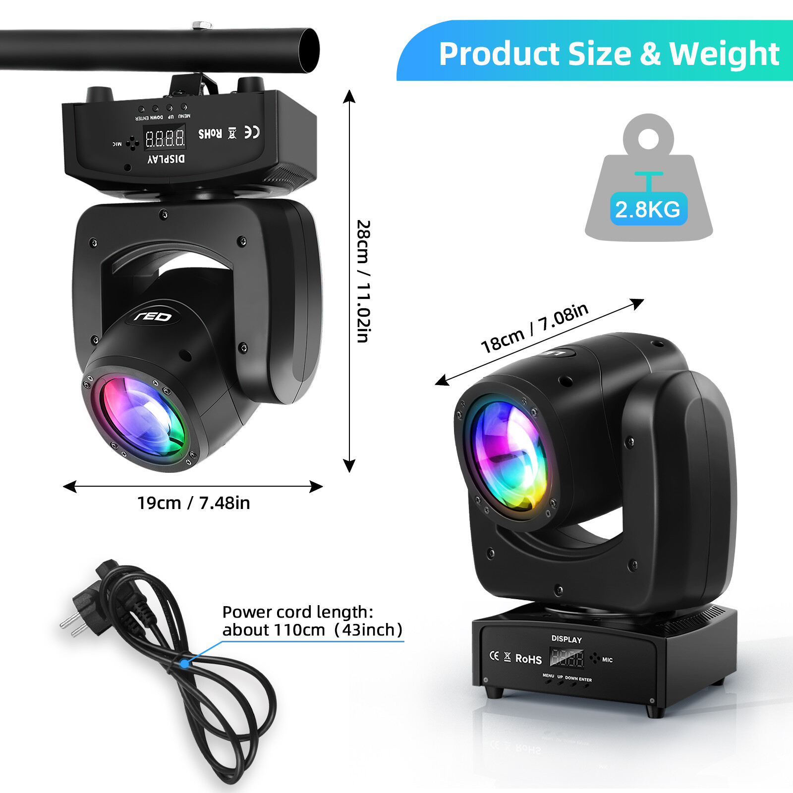 U'king LED Moving Head Light RGBW 120W Beam Stage Spot Lighting Disco ...