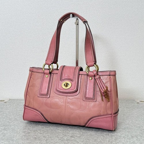 Coach Tote Bag Pink Leather Signature Turnlock Women From Japan | eBay
