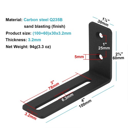 10 PCS 4" Black Adjustable L Corner Brace with Slot, Steel Joint Right ...