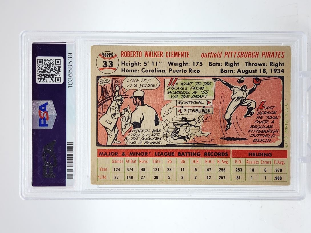ROBERTO CLEMENTE 1956 TOPPS BASEBALL WHITE BACK PIRATES #33 PSA 2 Q4271 ...