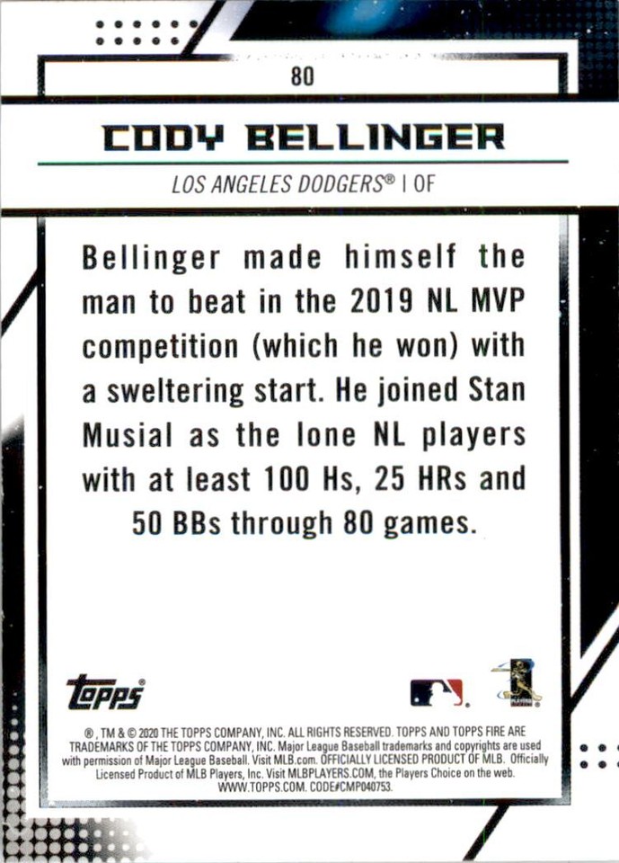 2020 Topps Fire Flame #80 Cody Bellinger | eBay