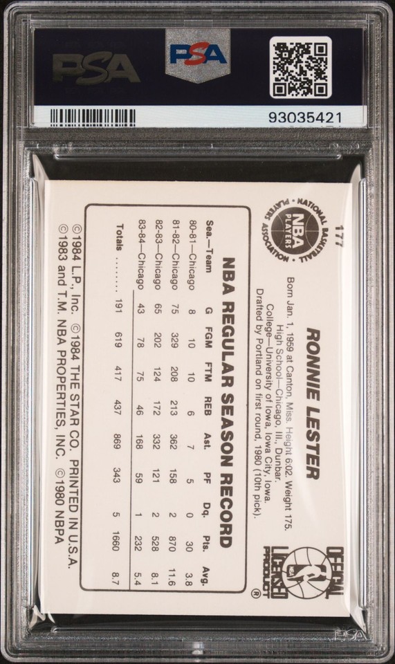 1984 Star #177 Ronnie Lester PSA 7 Mint Centering Corners Los Angeles ...