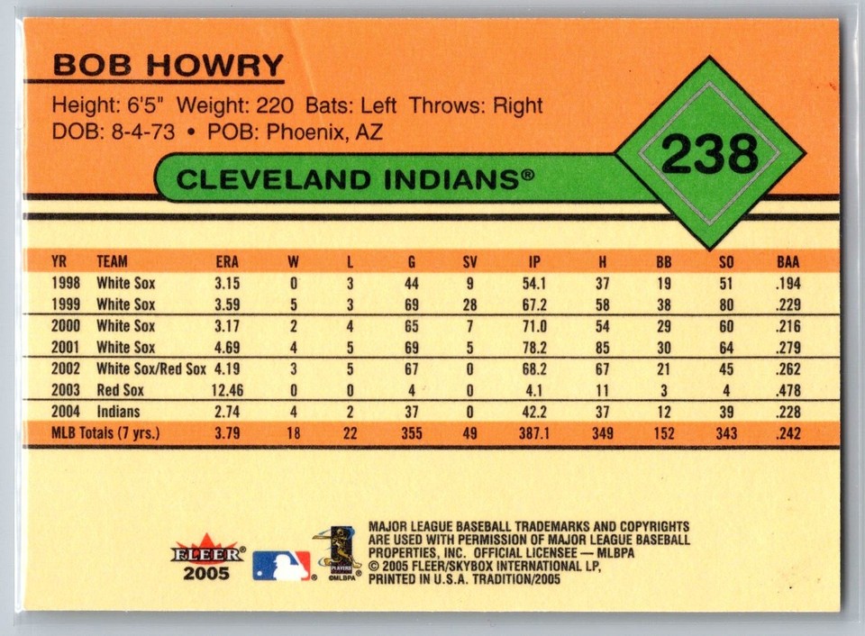 2005 Fleer Tradition - Bobby Howry #238 Cleveland Indians MLB Baseball ...