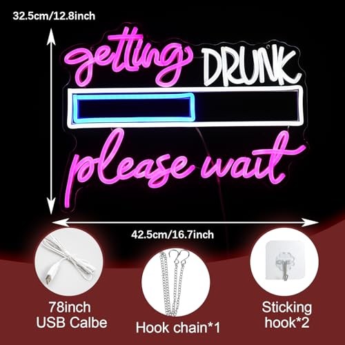 Drink Please Wait Neon Sign Dimmable Letters Neon Light for Pink White ...