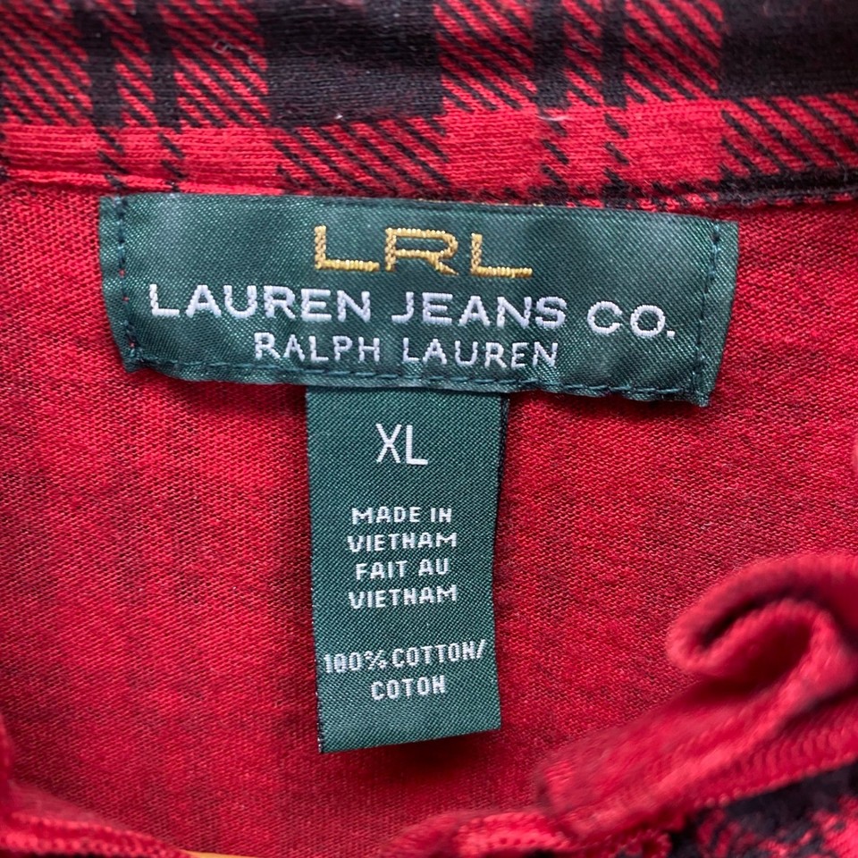 Lauren Ralph Lauren Red Black Plaid Ruffle Top XL Long Sleeve Cotton | eBay