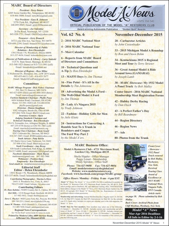 Model A News - 2015, November - Magazine of The Model A Restorers Club ...