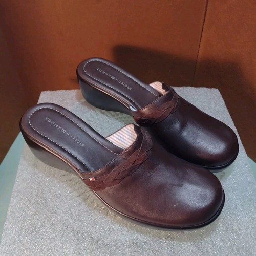 Tommy Hilfiger Chocolate Leather Clogs Mules Shoes Size 10 M-Used- 2 In ...