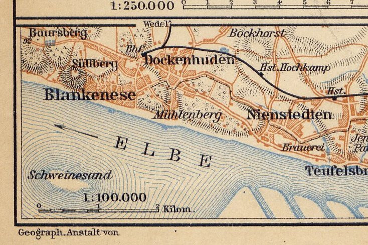 1910 ORIGINAL ANTIQUE MAP OF HAMBURG AND VICINITY / ALTONA BLANKENESE ...
