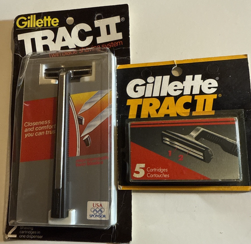Vintage Gillette USA Trac II Twin Blade Razor New Old Stock with 7 ...