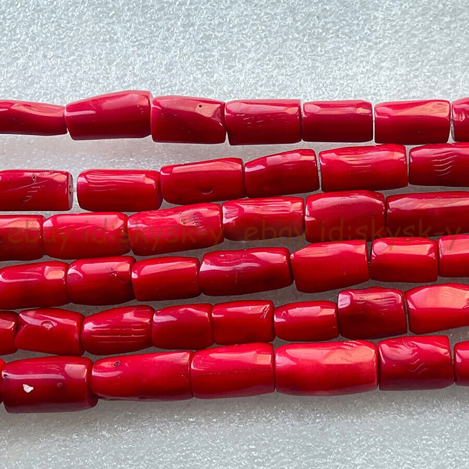 Big 15-18mm Natural Red Coral Gemstone Smooth Cylinder Loose Beads 15 ...