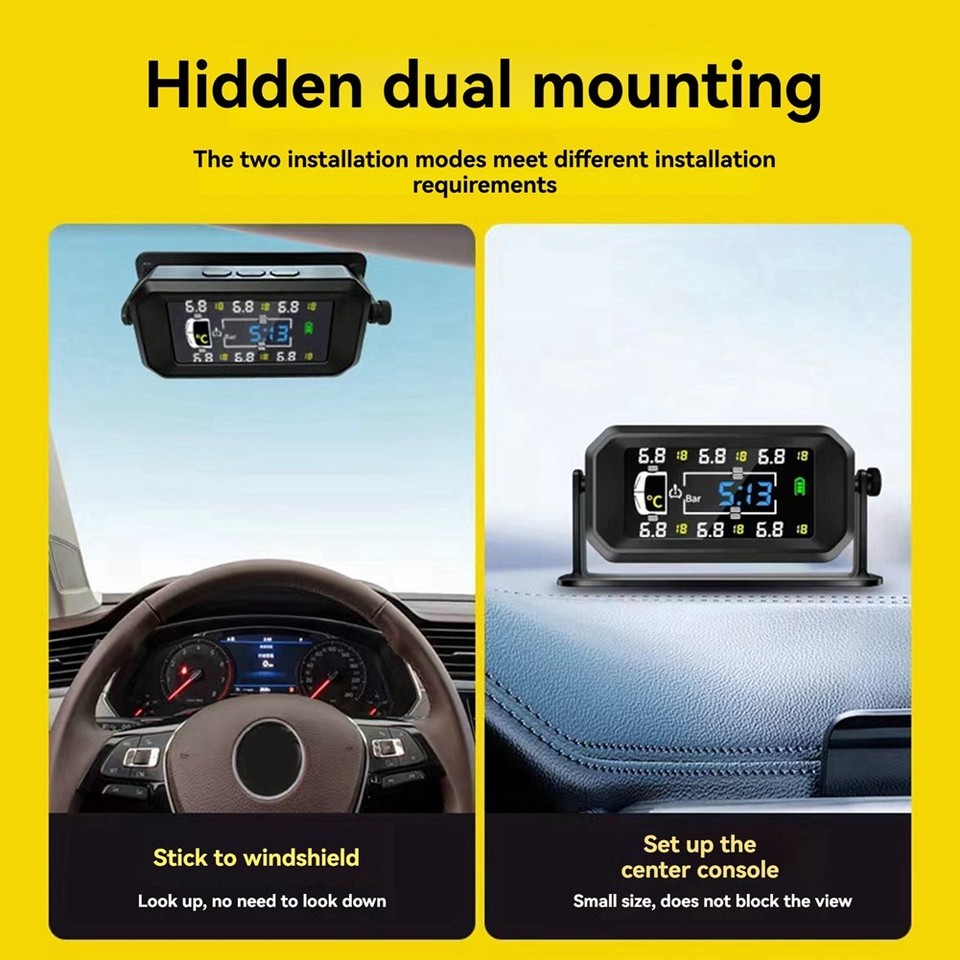 Car RV Truck TPMS 6 Wheels Sensor Solar Tire Pressure Monitoring ...