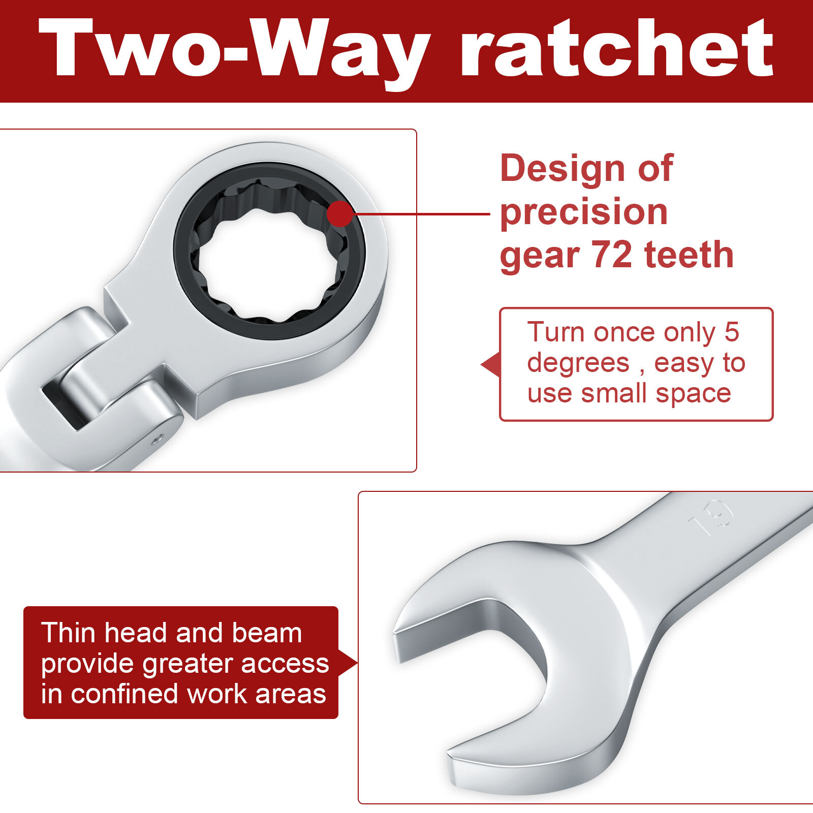 8/12Pc 8-19mm Metric Flexible Head Ratcheting Wrench 180° Combination ...