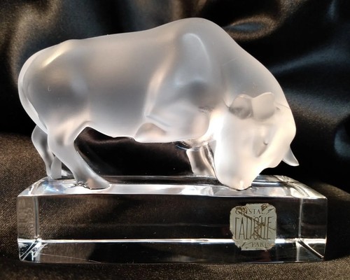 Vtg Lalique France BULL figurine frosted crystal paperweight Taurus ...