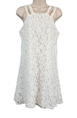 Bar III Women M Mini Dress Lace Overlay Lined White 4 Strap Short | eBay