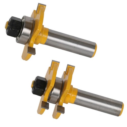 2x Tongue & Groove Router Bit Set 1/2" Shank T-Type 3-Tooth Tenon Wood ...