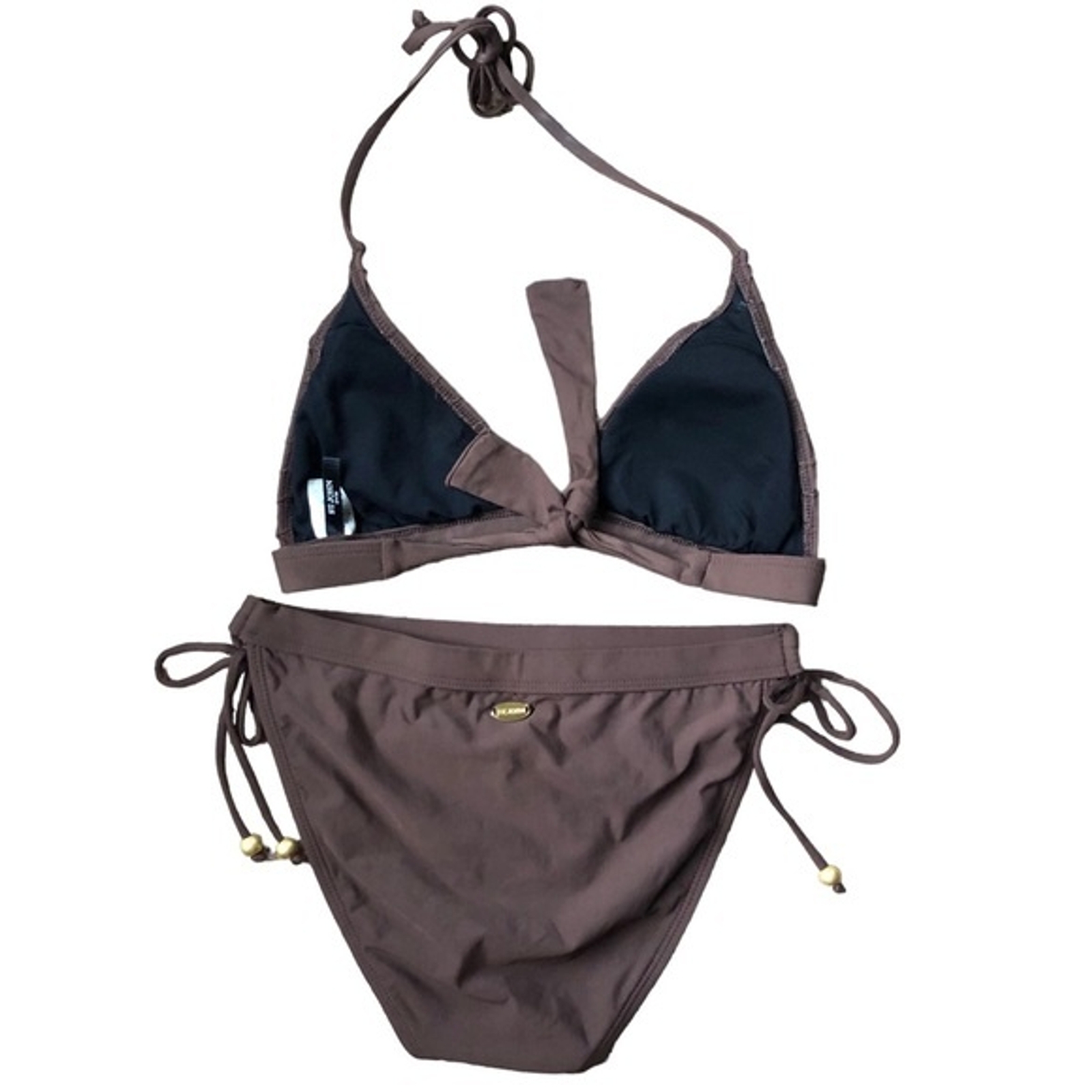 St. John Textured Chocolate Brown Triangle Bikini Sz.… - Gem
