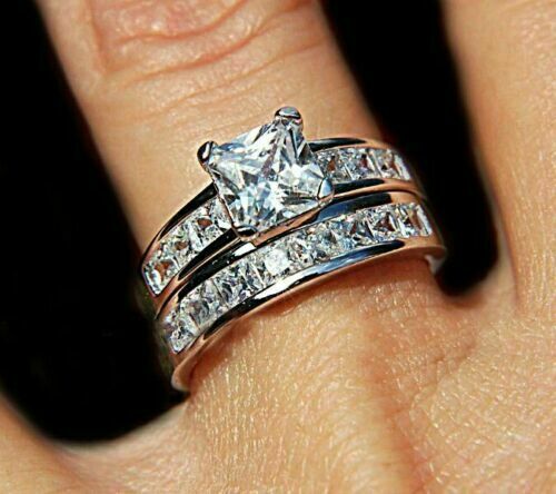 2.67Ct Princess Cut Simulated Diamond Engagement Ring Set 14k White Gold Size 5 | eBay