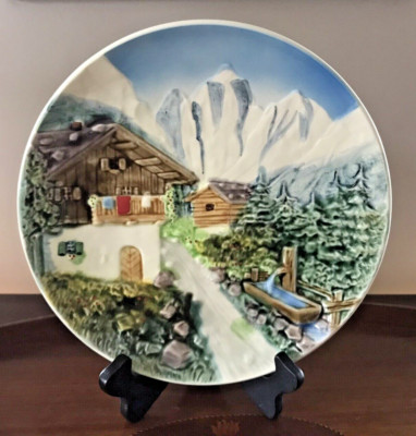 Alpine Chalet West Germany Collector Wall Plate 9" Majolica Vintage ...