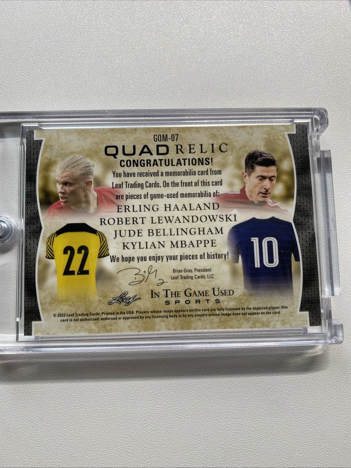 Haaland/Lewandowski/Bellingham/Mbappe Quad Relic Leaf 2/4 Game Used ...
