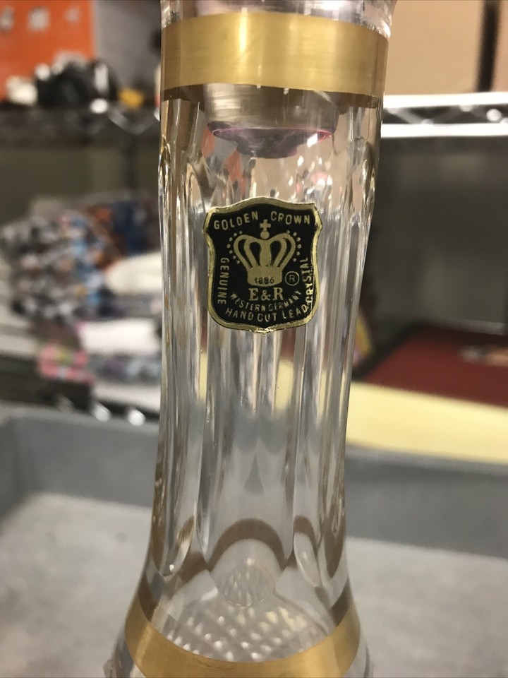Vintage E&R Royal Crown Hand Cut Glass & Ruby Cut To Clear Gold Banded ...