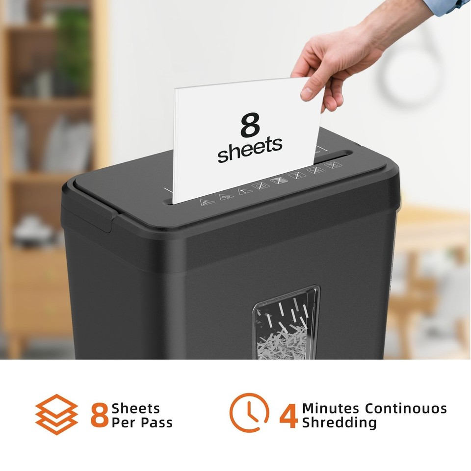 8-Sheet Cross Cut Paper Shredder P-4 Security with 4.2 Gal Bin ...