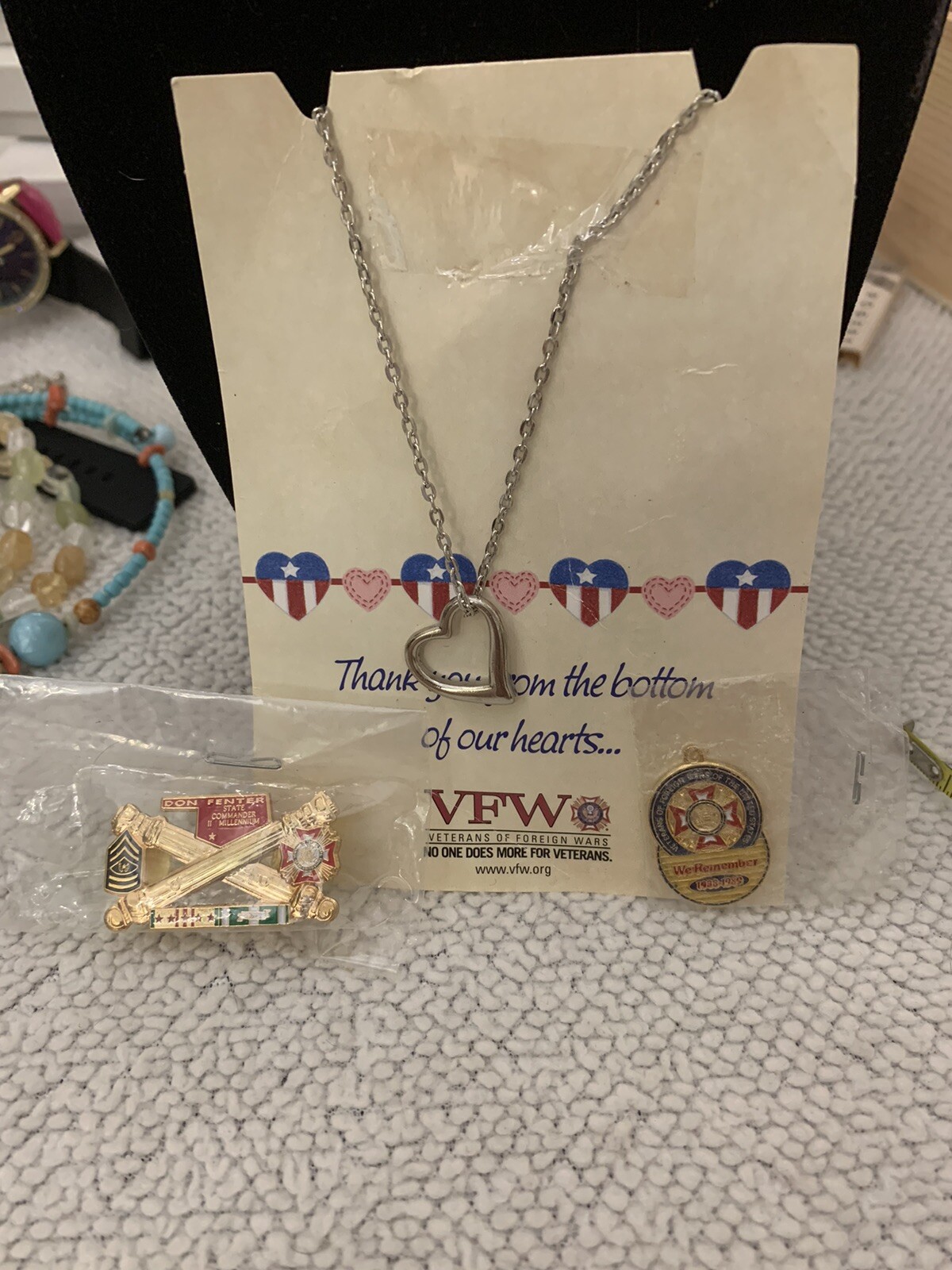 VFW State Commander Pin We Remember Pendant And Heart Necklace Lot | eBay