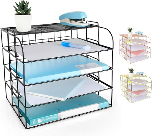 Letter Tray, 4 Tier Desk Organizers and Accessories, Stackable Paper ...